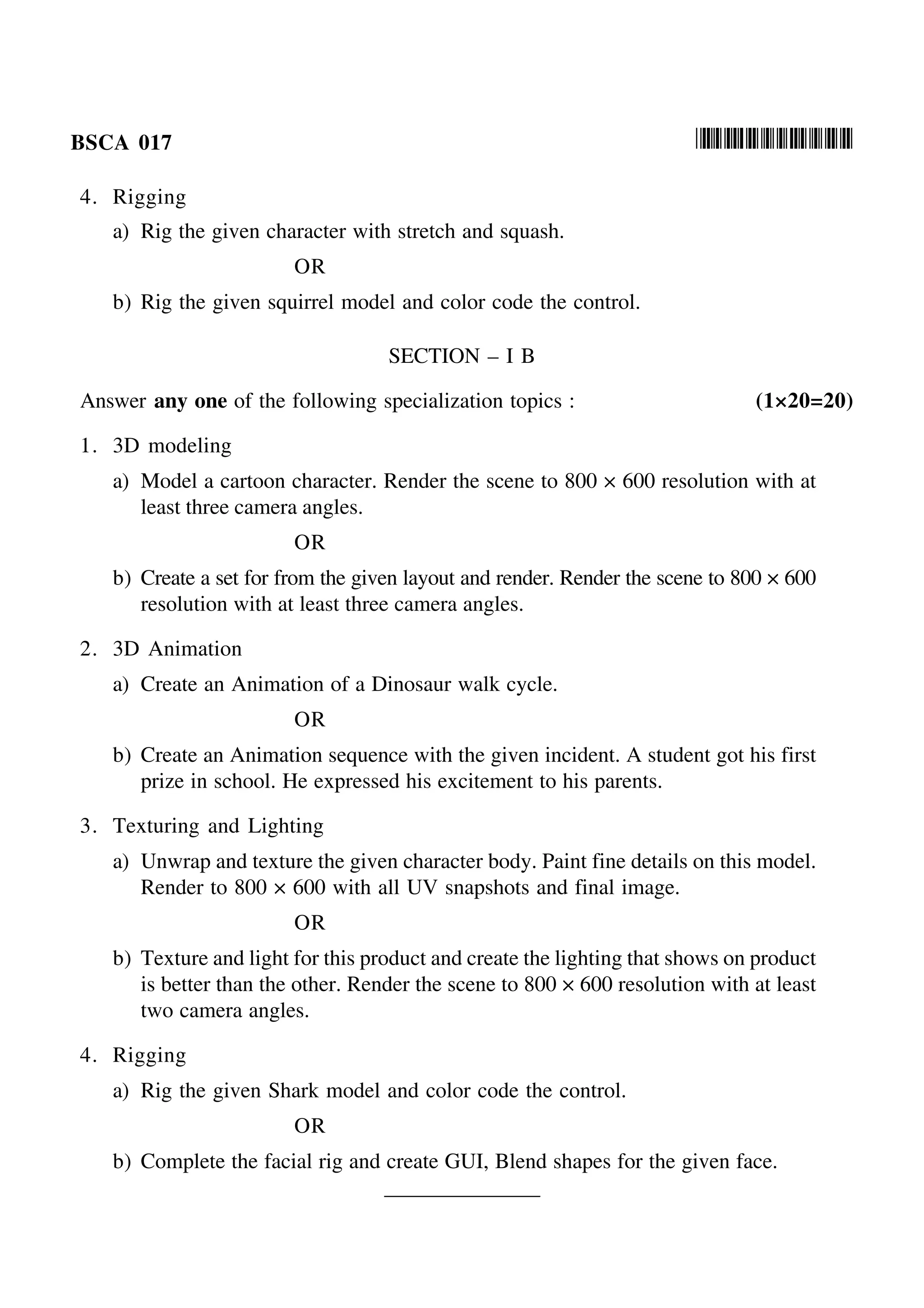 B.sc animation fifth sem sample paper of studio design and project management | PDF