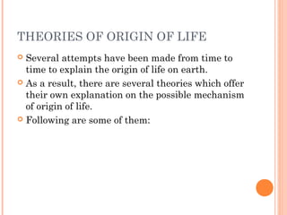 B.tech biotech i bls u 1.2 theories of origin of life | PPT