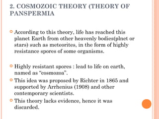 B.tech biotech i bls u 1.2 theories of origin of life | PPT