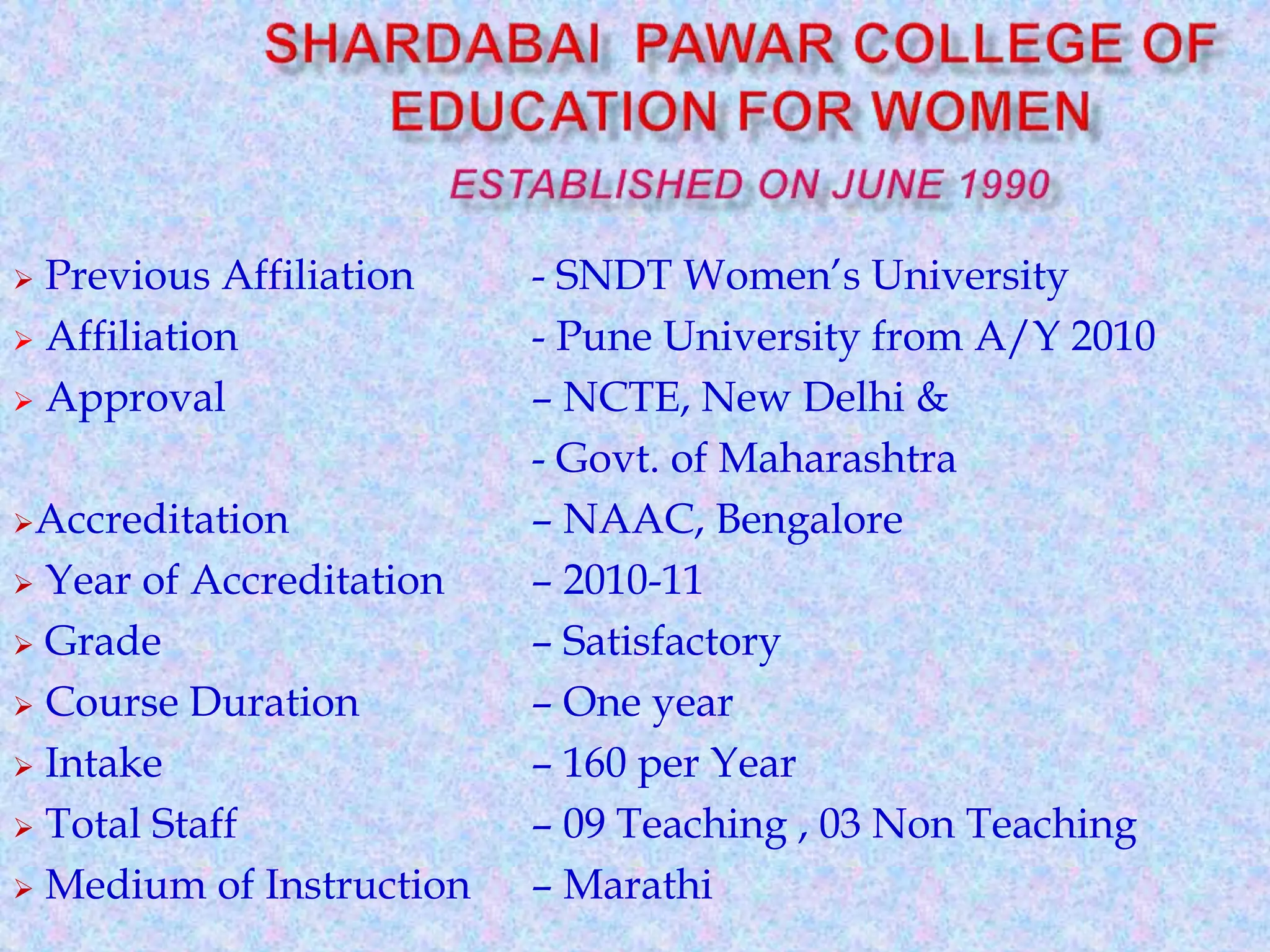 Shardabai Pawar College of Education for Women, Shardanagar | PPTX ...