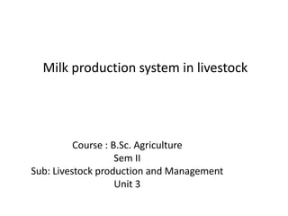 B.Sc. Agri II LPM U 3 Milk Production System In Livestock | PPT