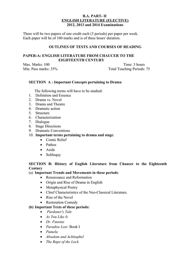 B.a. part – ii subject english literature (elective) | DOC