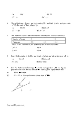maths sample paper class 9 SA2 | DOCX