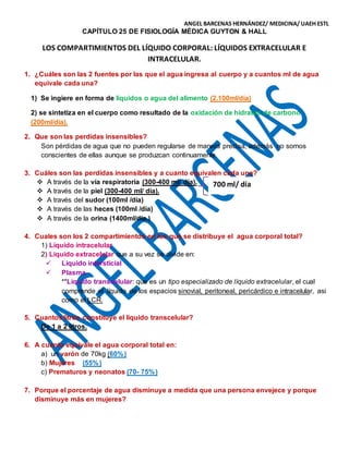 GUIA PARA EXAMEN DEL CAPITULO 25 DE FISIOLOGIA MÉDICA GUYTON & HALL | DOCX