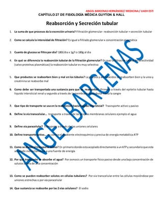 CAP. 27 DE FISIOLOGIA MÉDICA GUYTON & HALL. GUIA DE EXAMN | DOCX