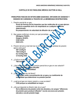 CAP. 39 DE FISIOLOGIA MÉDICA GUYTON & HALL. GUIA DE EXAM | DOCX