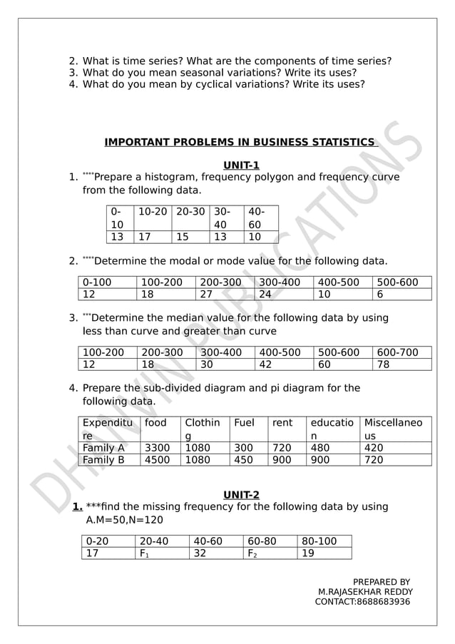 BUSINESS STATISTICS IMPORTANT QUESTIONS LIST | PDF | Business ...