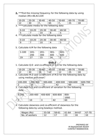 BUSINESS STATISTICS IMPORTANT QUESTIONS LIST | PDF