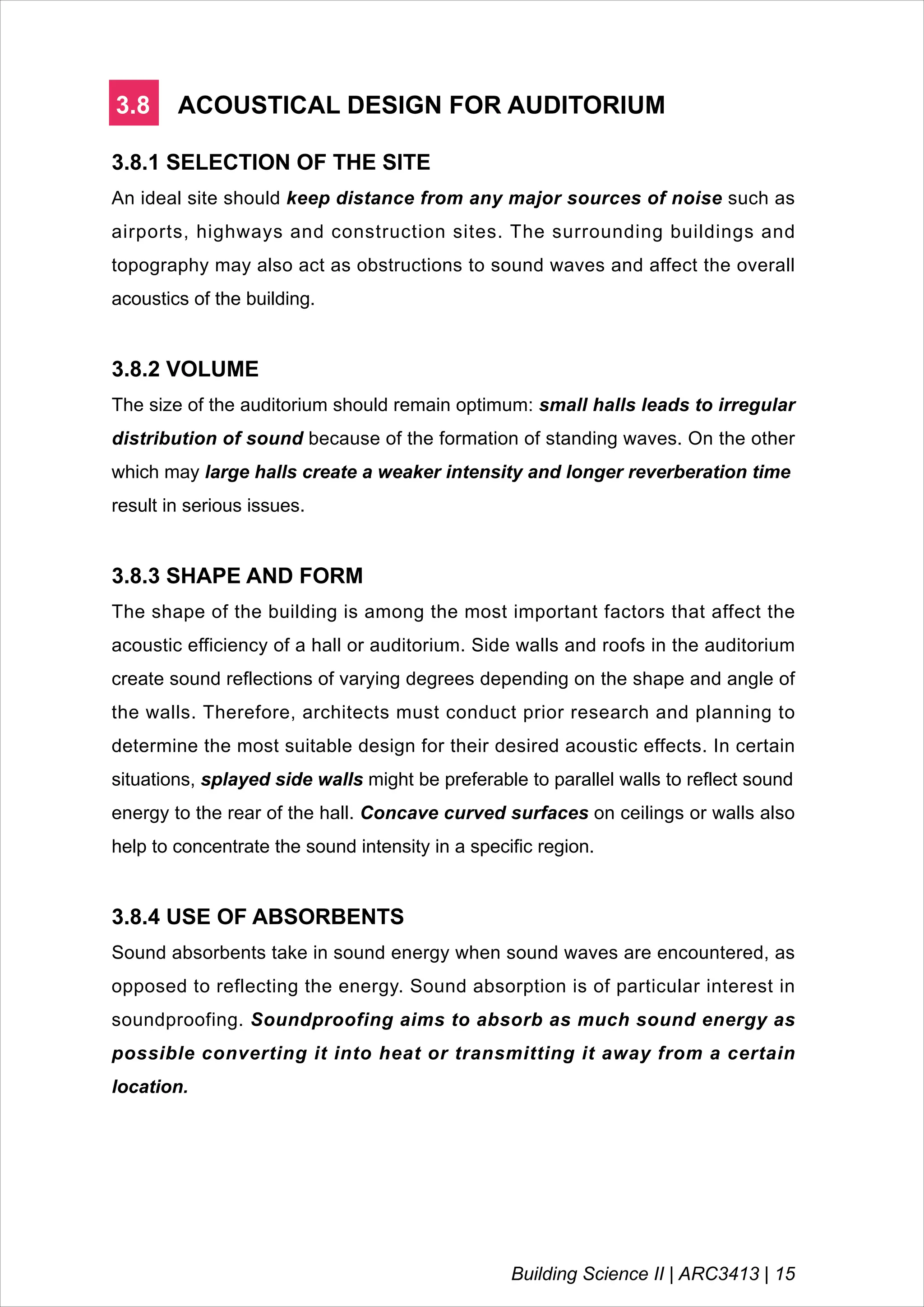 Auditorium: A Case Study on Acoustic Design Report | PDF