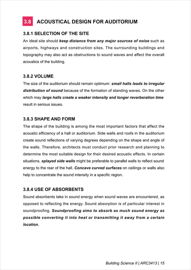 Auditorium: A Case Study on Acoustic Design Report | PDF