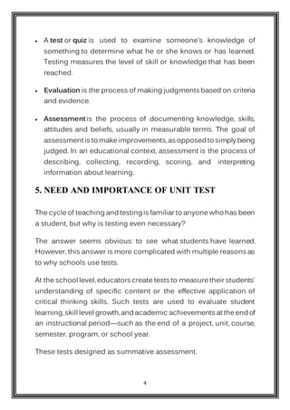 construction and administration of unit test in science subject | DOCX