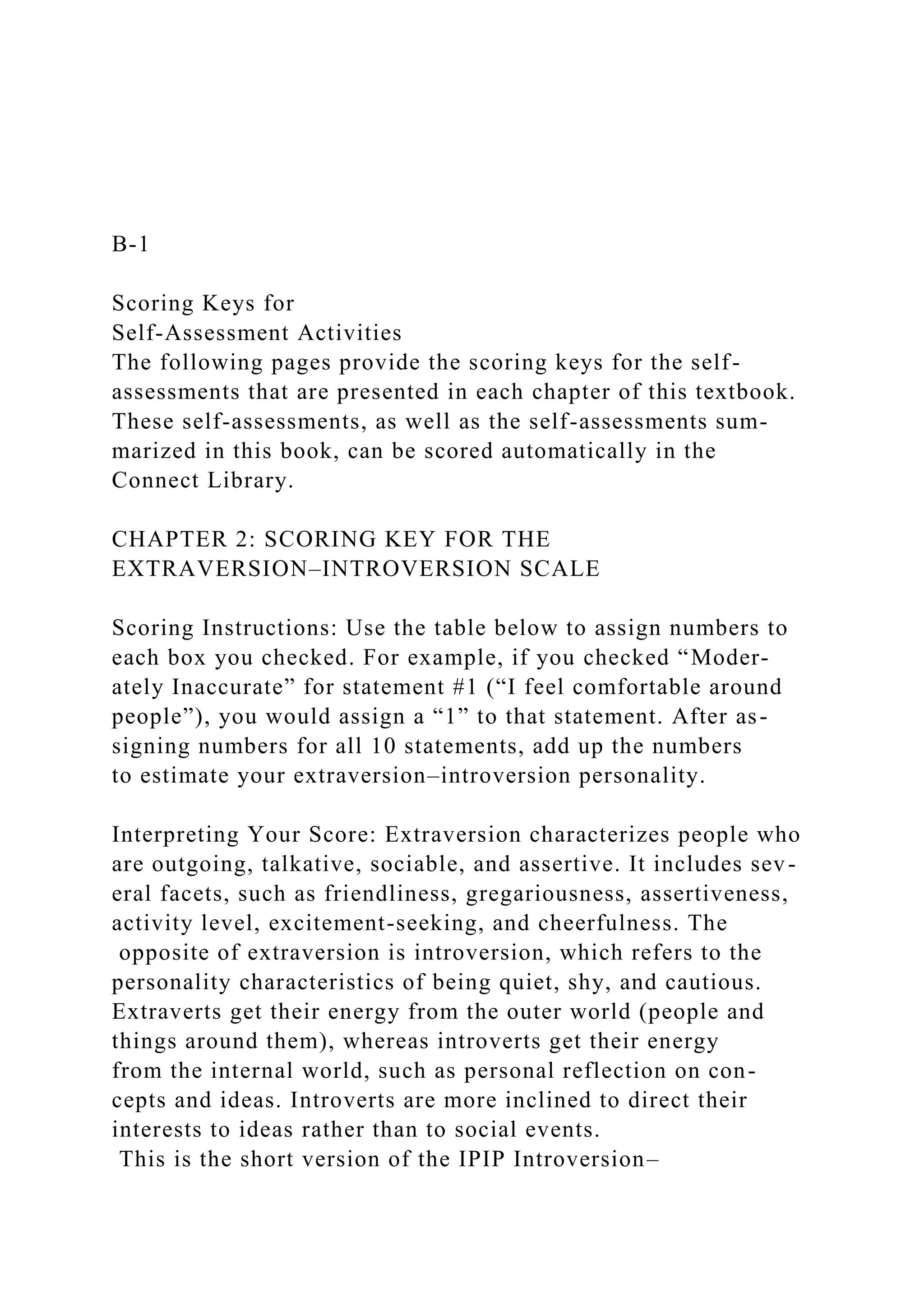 B-1Scoring Keys for Self-Assessment ActivitiesThe foll.docx