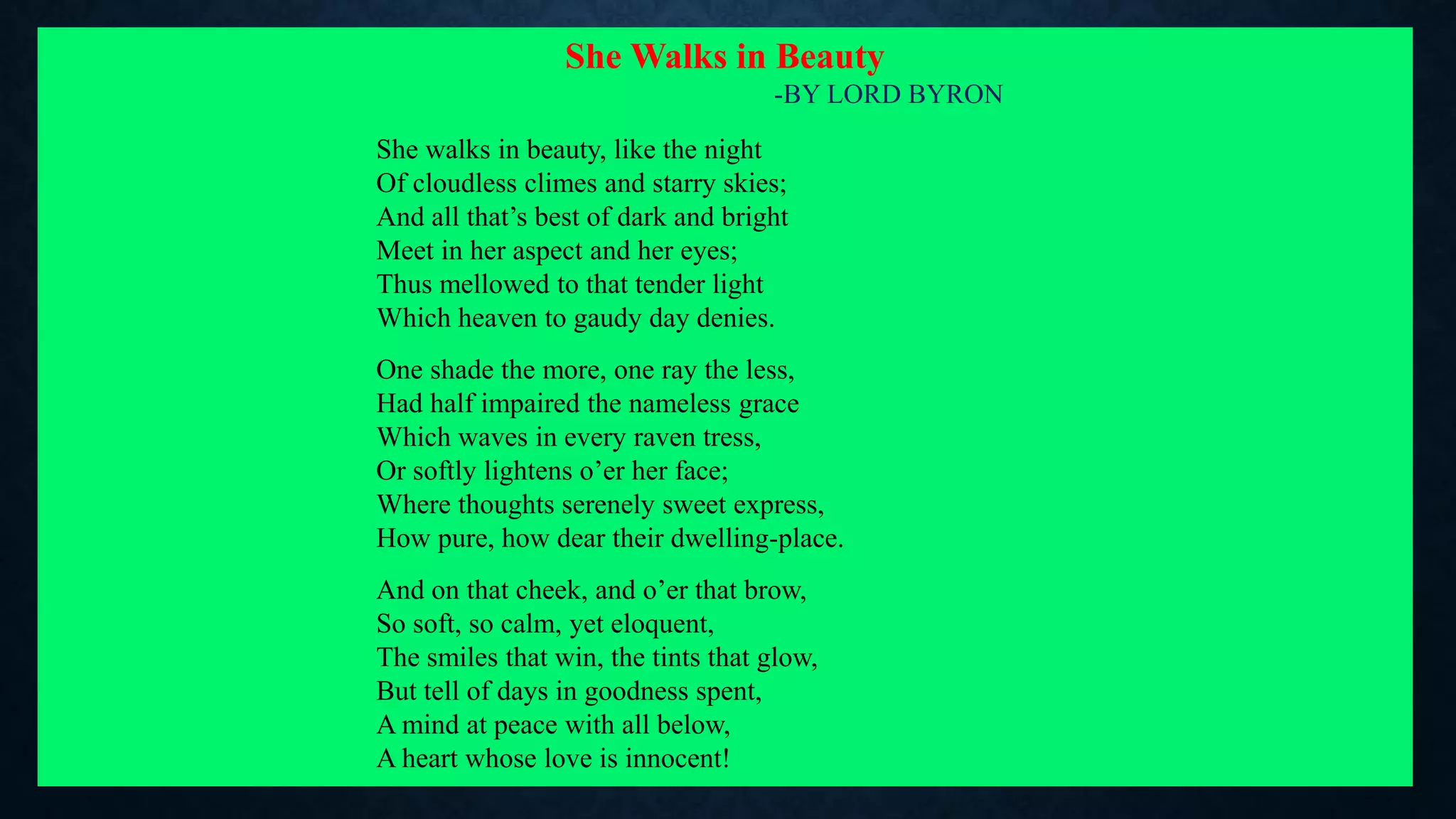 B. A. Sem - IV - 'She Walks in Beauty' by Lord Byron | PPTX