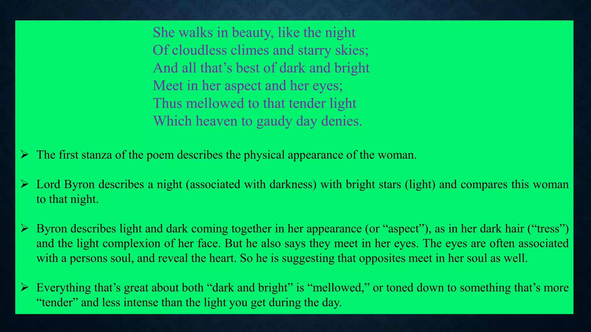 B. A. Sem - IV - 'She Walks in Beauty' by Lord Byron | PPTX