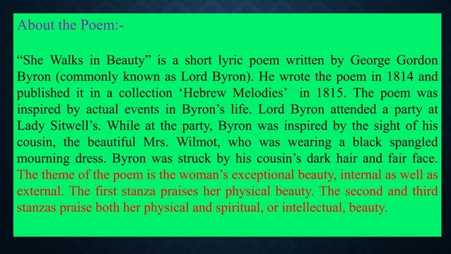 B. A. Sem - IV - 'She Walks in Beauty' by Lord Byron | PPTX | Beauty | Style & Fashion