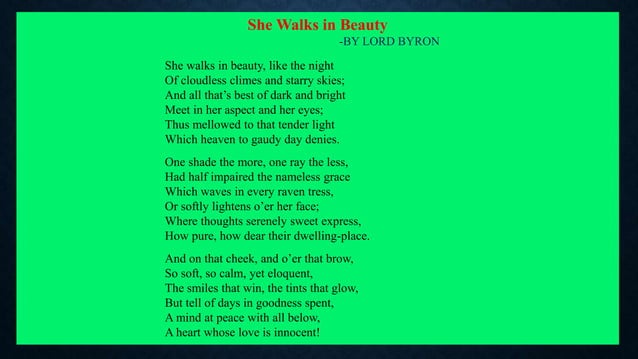 B. A. Sem - IV - 'She Walks in Beauty' by Lord Byron | PPTX | Beauty ...