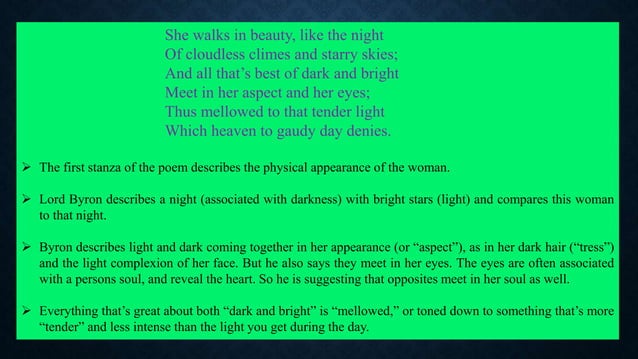 B. A. Sem - IV - 'She Walks in Beauty' by Lord Byron | PPTX | Beauty ...
