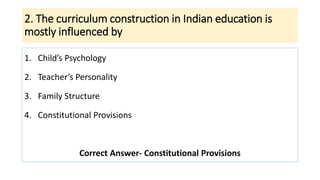 B.Ed. - MCQ of Contemporary India and Education | PPTX