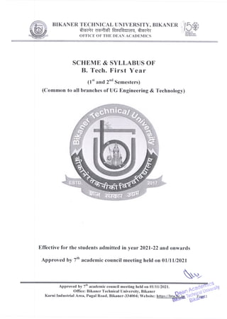 B.tech first year scheme & syllabus 2021 22 | PDF