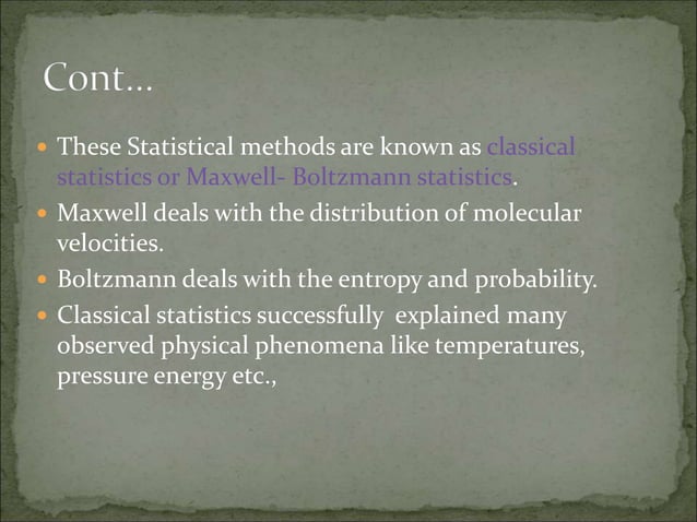 Classical Statistics and Quantum Statistics | PPT | Chemistry | Science