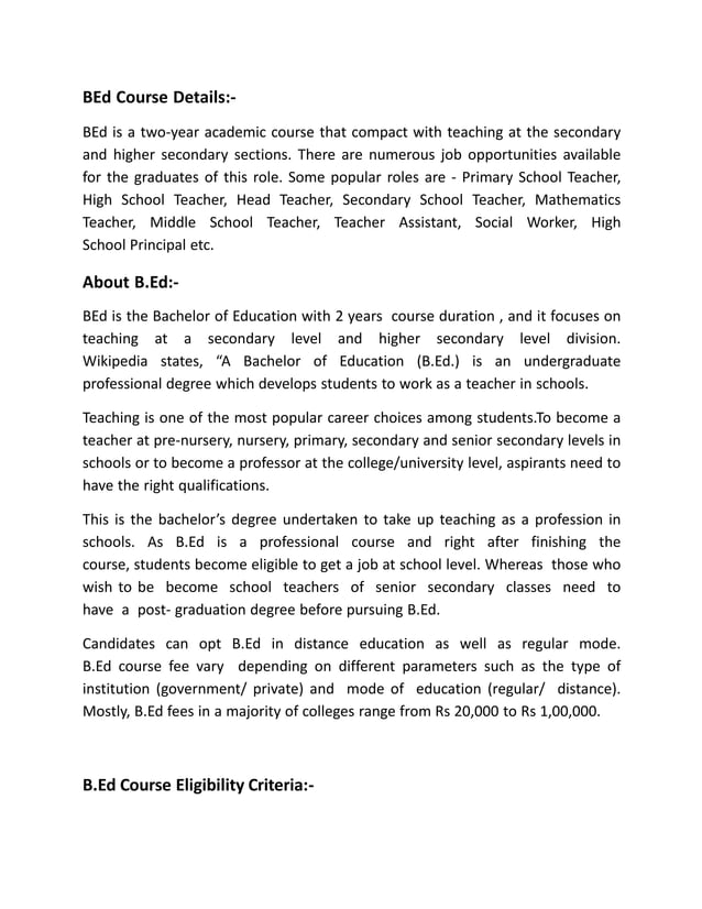 B.Ed. Course Details | PDF
