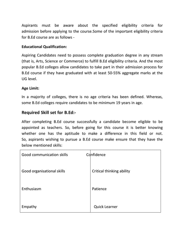 B.Ed. Course Details | PDF