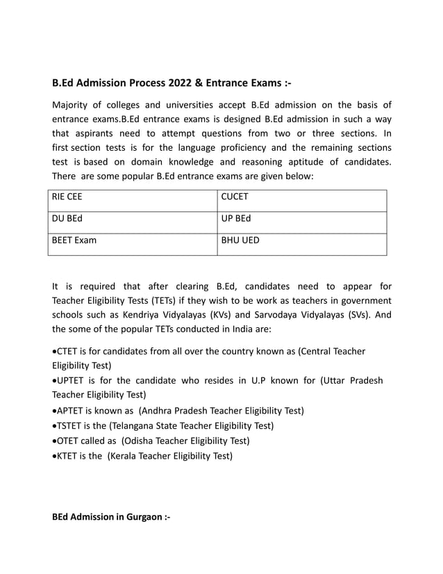 B.Ed. Course Details | PDF