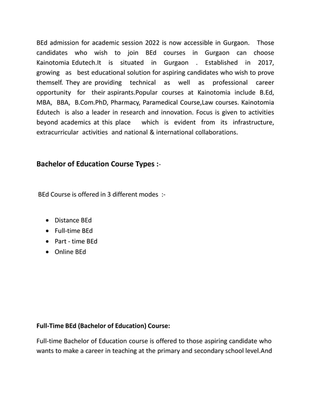 B.Ed. Course Details | PDF