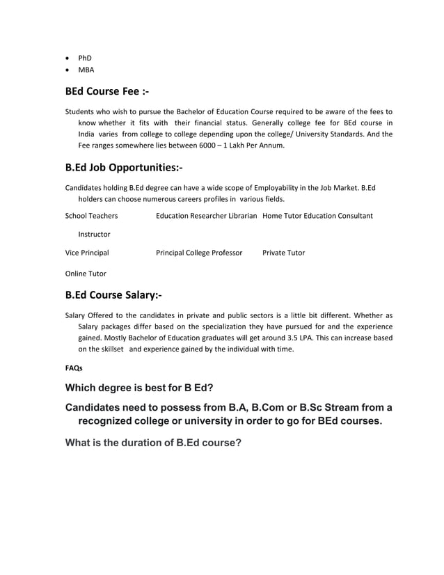 B.Ed. Course Details | PDF