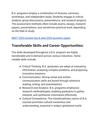 B.A. program requirements 2023 & b a course structure & B.A. curriculum ...