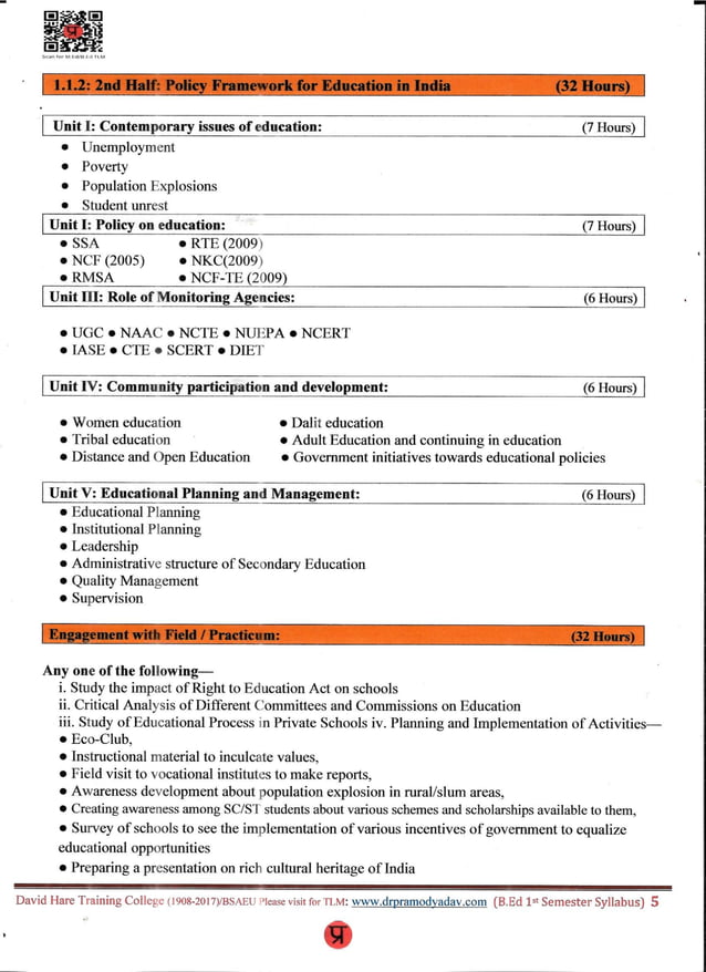 B.Ed Syllabus 1st Semester.pdf | Undergraduate Education | College ...