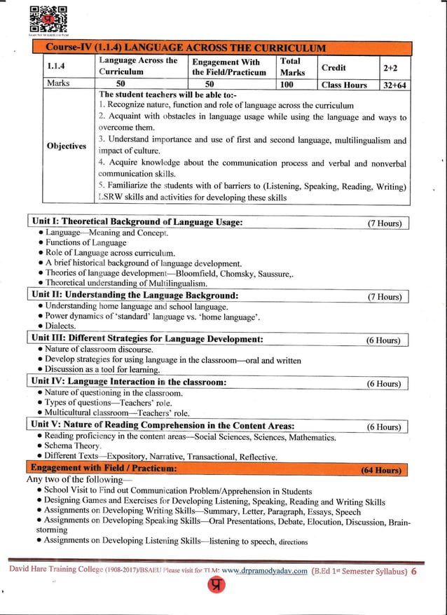 B.Ed Syllabus 1st Semester.pdf | Undergraduate Education | College ...