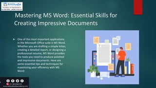 MS Word Essentials: Creating Impressive Documents with Ease | PPT