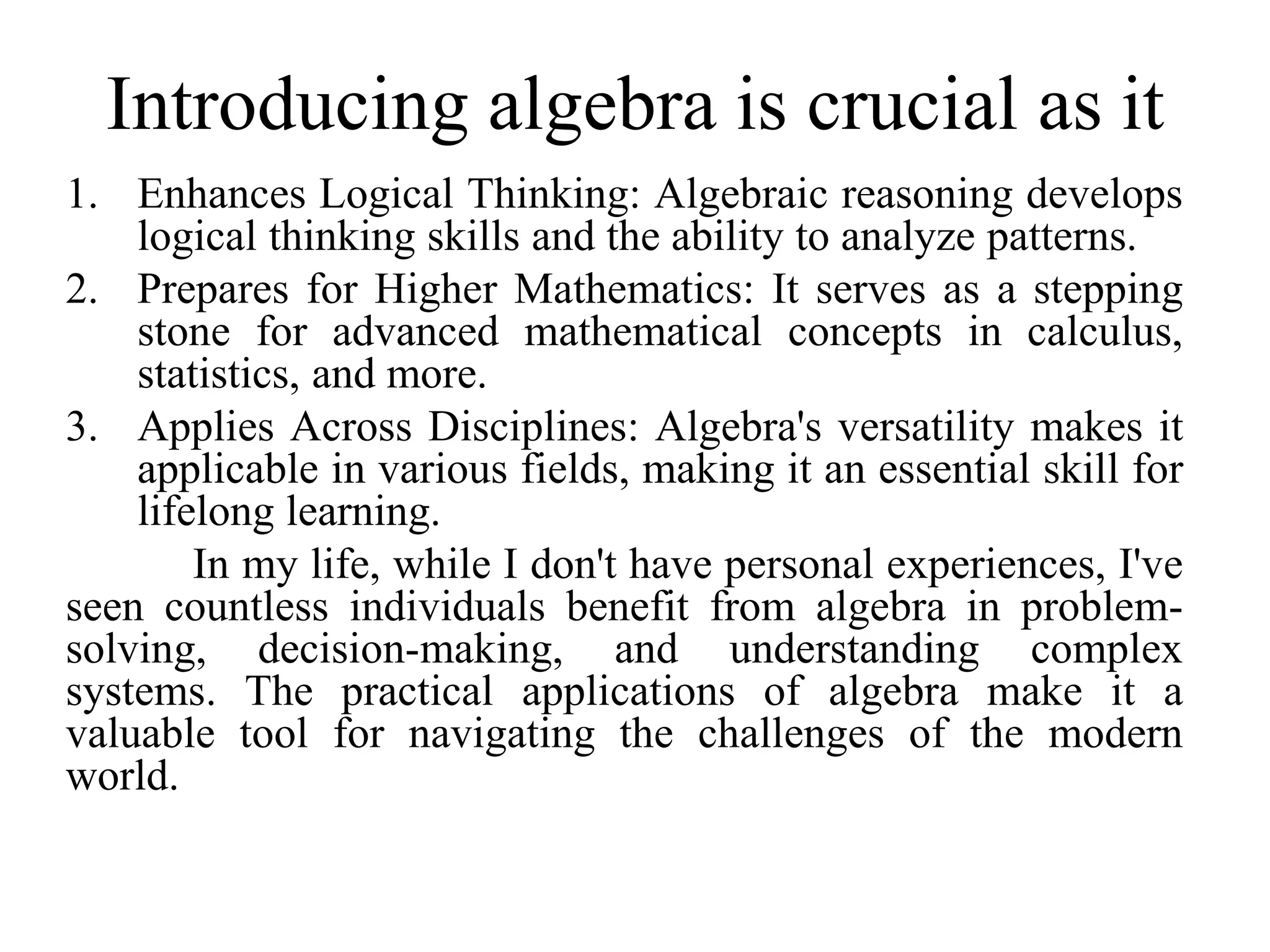 What is algebra and its building blocks. Algebra in your life and it's ...