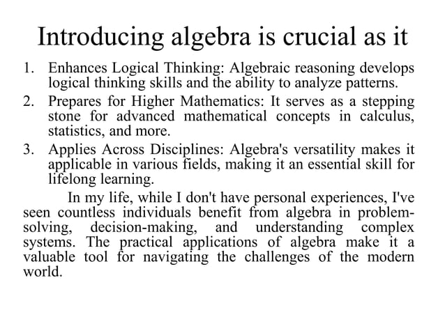 What is algebra and its building blocks. Algebra in your life and it's usefulness in introducing ...