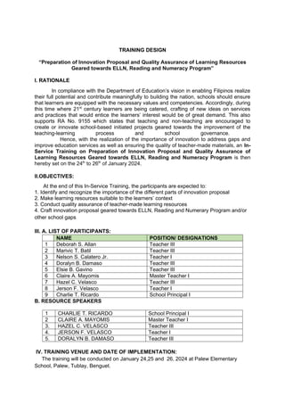 b. IN -Service Trainings Proposal- SOLO. | PDF