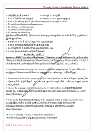 B.Ed. I - Semester Question Bank - TNTEU | PDF