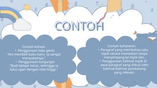 KOHESI DAN KOHERENSI, jenis jenis dan CONTOHnya | PPTX