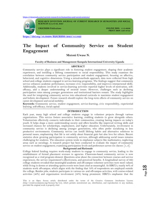 The Impact of Community Service on Student Engagement (www.kiu.ac.ug) | PDF