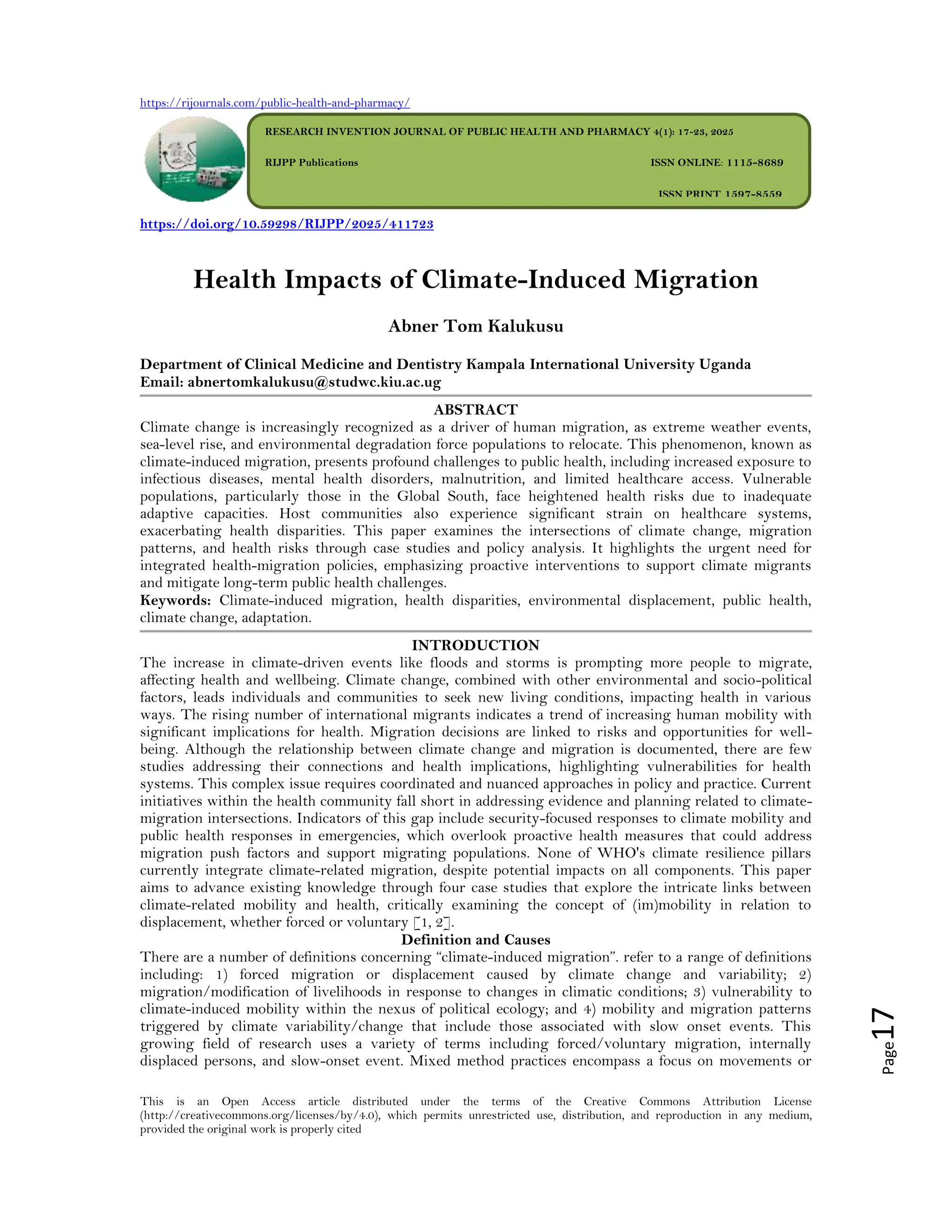 Health Impacts of Climate-Induced Migration (www.kiu.ac.ug) | PDF