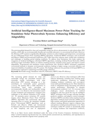 Artificial Intelligence-Based Maximum Power Point Tracking for Standalone Solar Photovoltaic ...