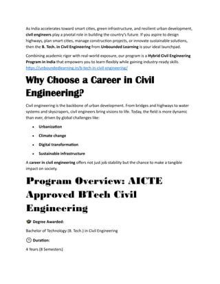 B. Tech. in Civil Engineering at Unbounded Learning Your Path to a ...