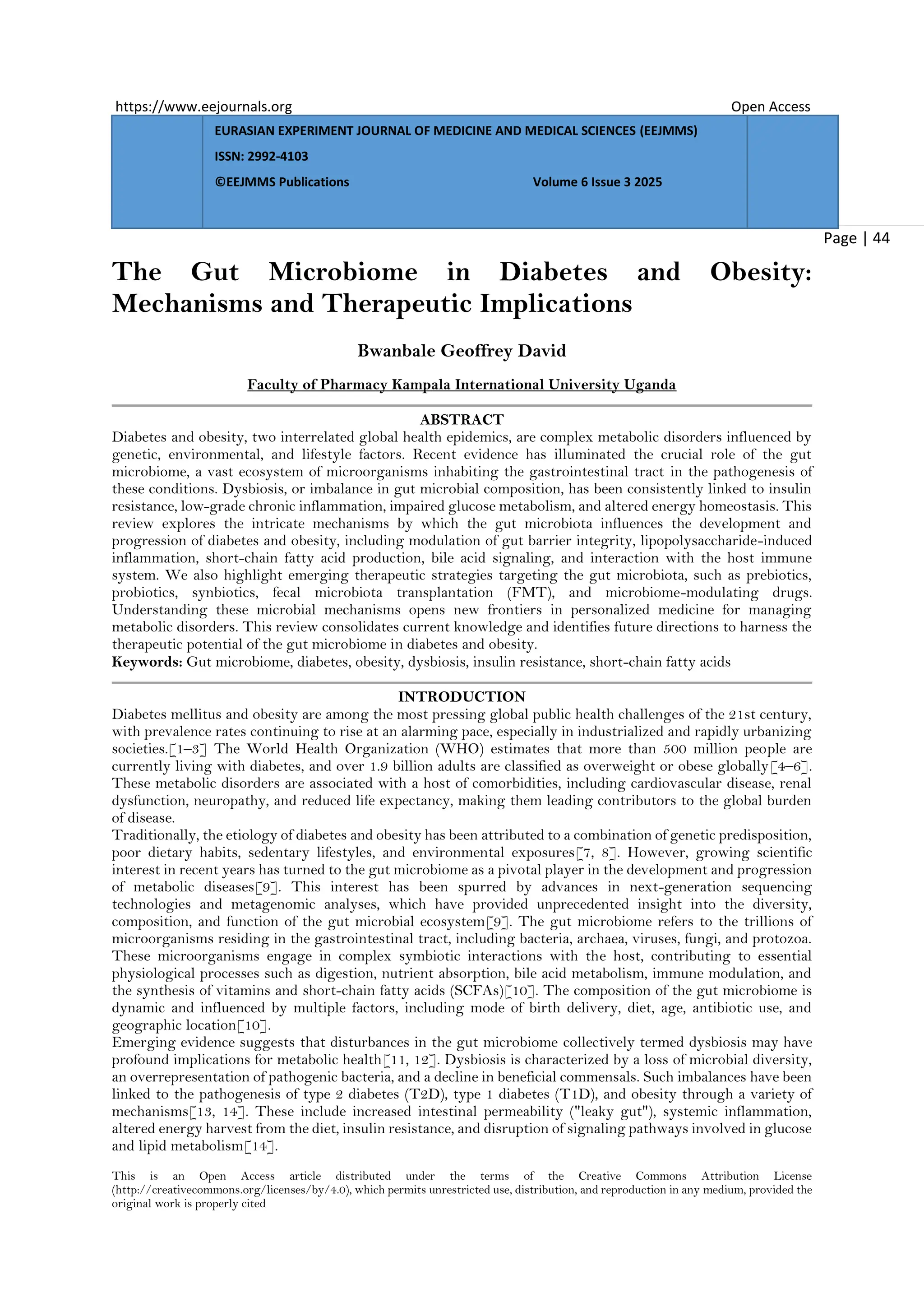 The Gut Microbiome in Diabetes and Obesity: Mechanisms and Therapeutic ...
