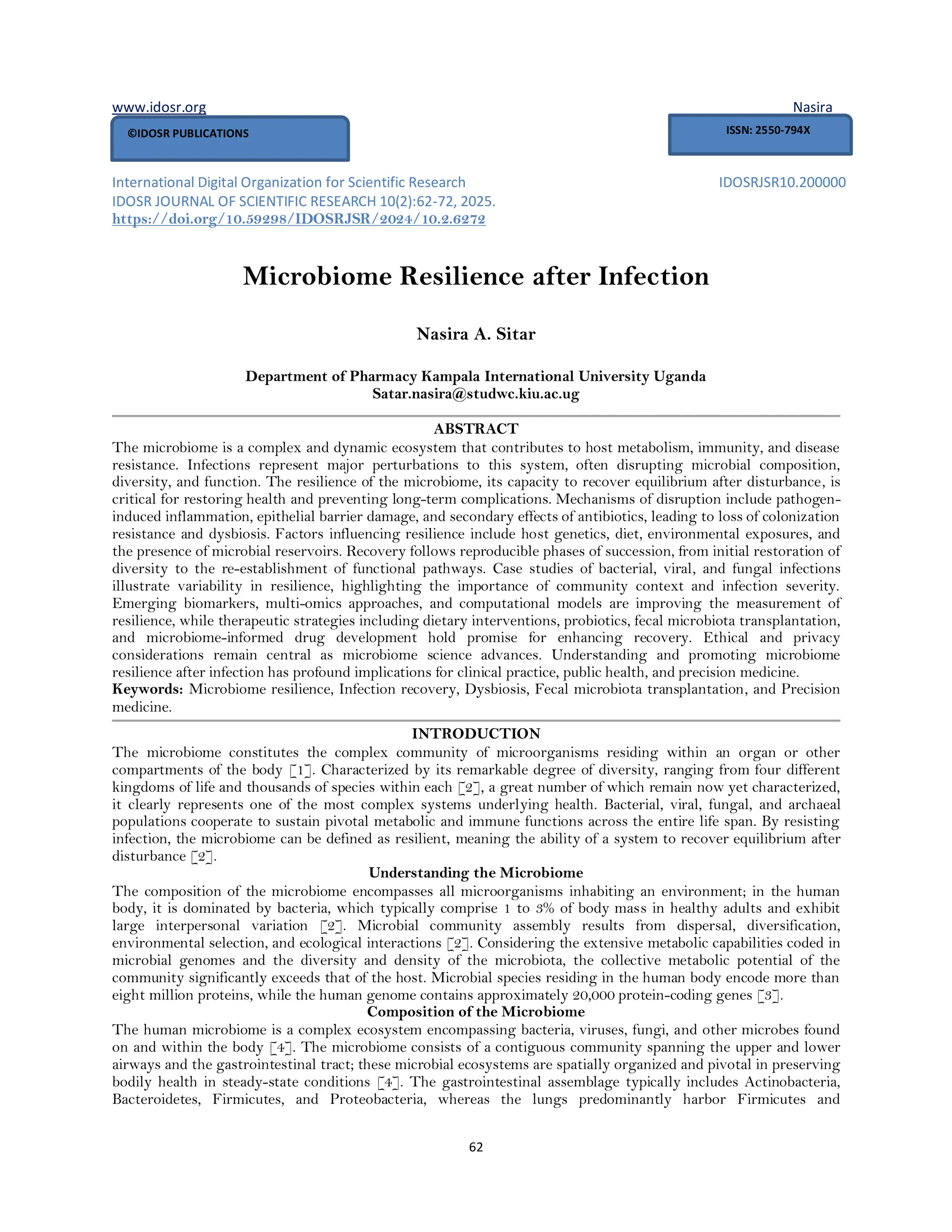 Microbiome Resilience after Infection (www.kiu.ac.ug) | PDF
