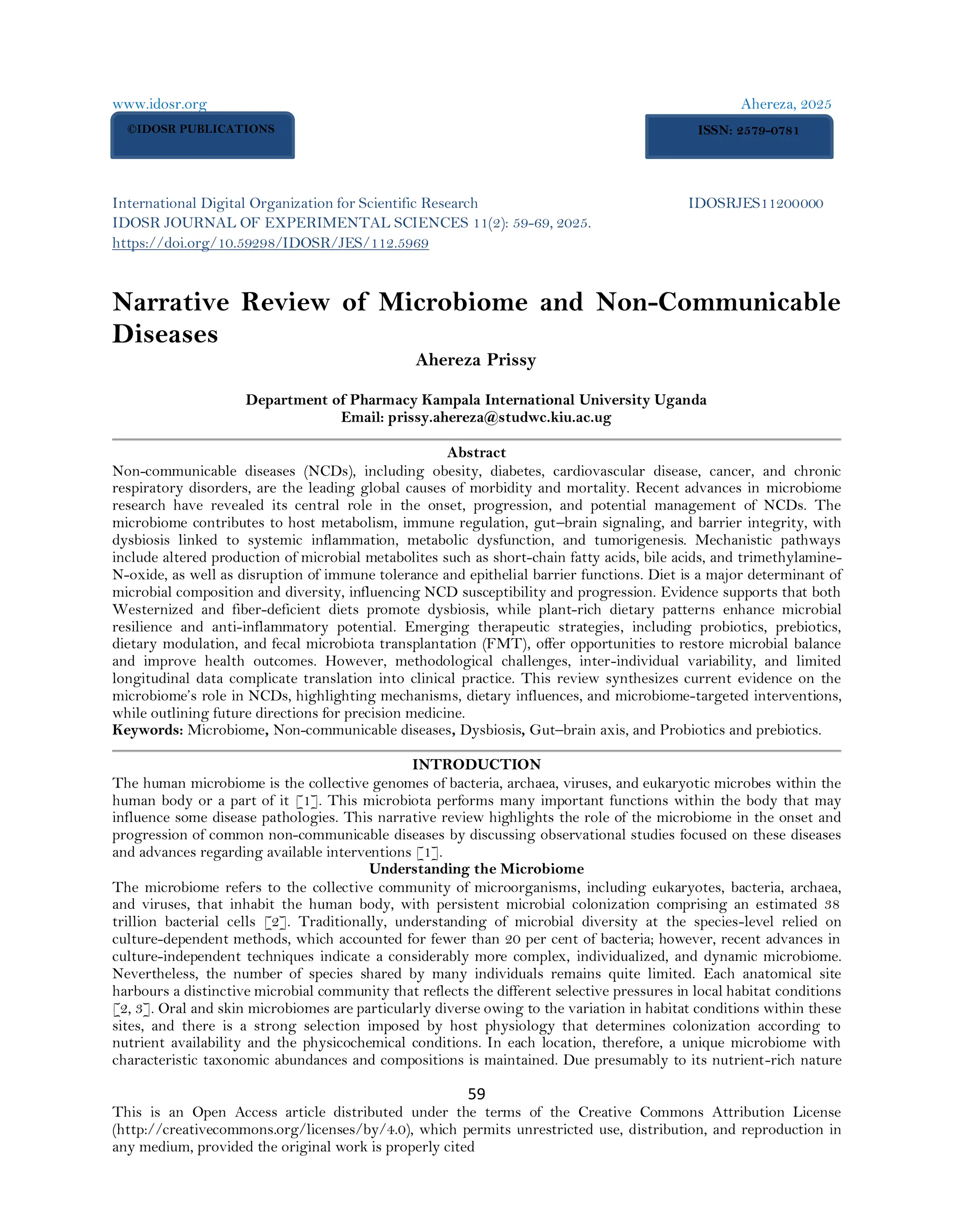Narrative Review of Microbiome and Non-Communicable Diseases (www.kiu ...