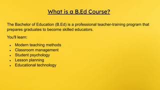 B.Ed Course 2026. Institution for Teachers | PDF