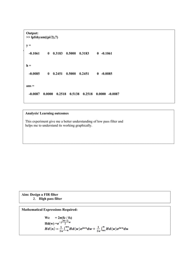 MATLAB CODE OF FIR Filter Designing LPF HPF BPF BSF | PDF | Technology ...