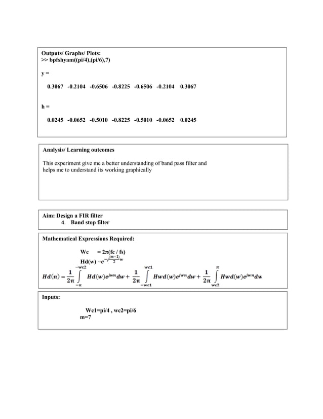 MATLAB CODE OF FIR Filter Designing LPF HPF BPF BSF | PDF | Technology ...