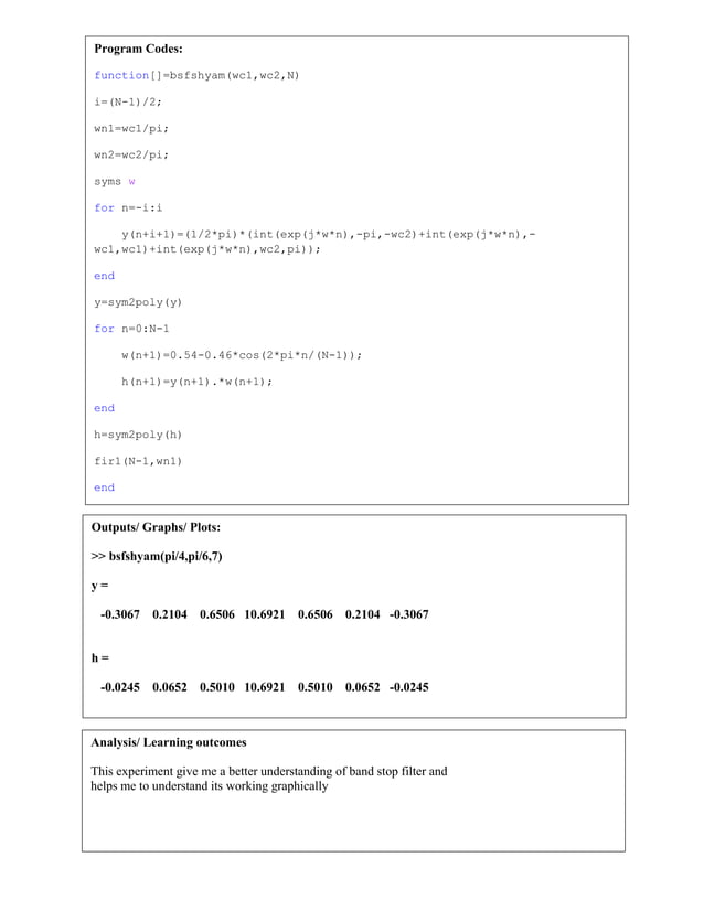MATLAB CODE OF FIR Filter Designing LPF HPF BPF BSF | PDF | Technology & Computing