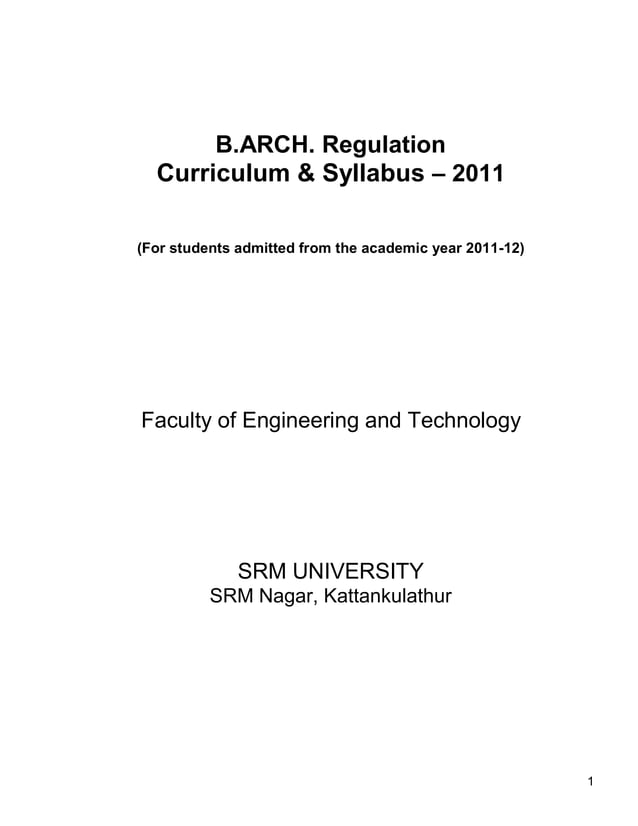 B.arch. 2011 regulations curriculum and syllabus | PDF